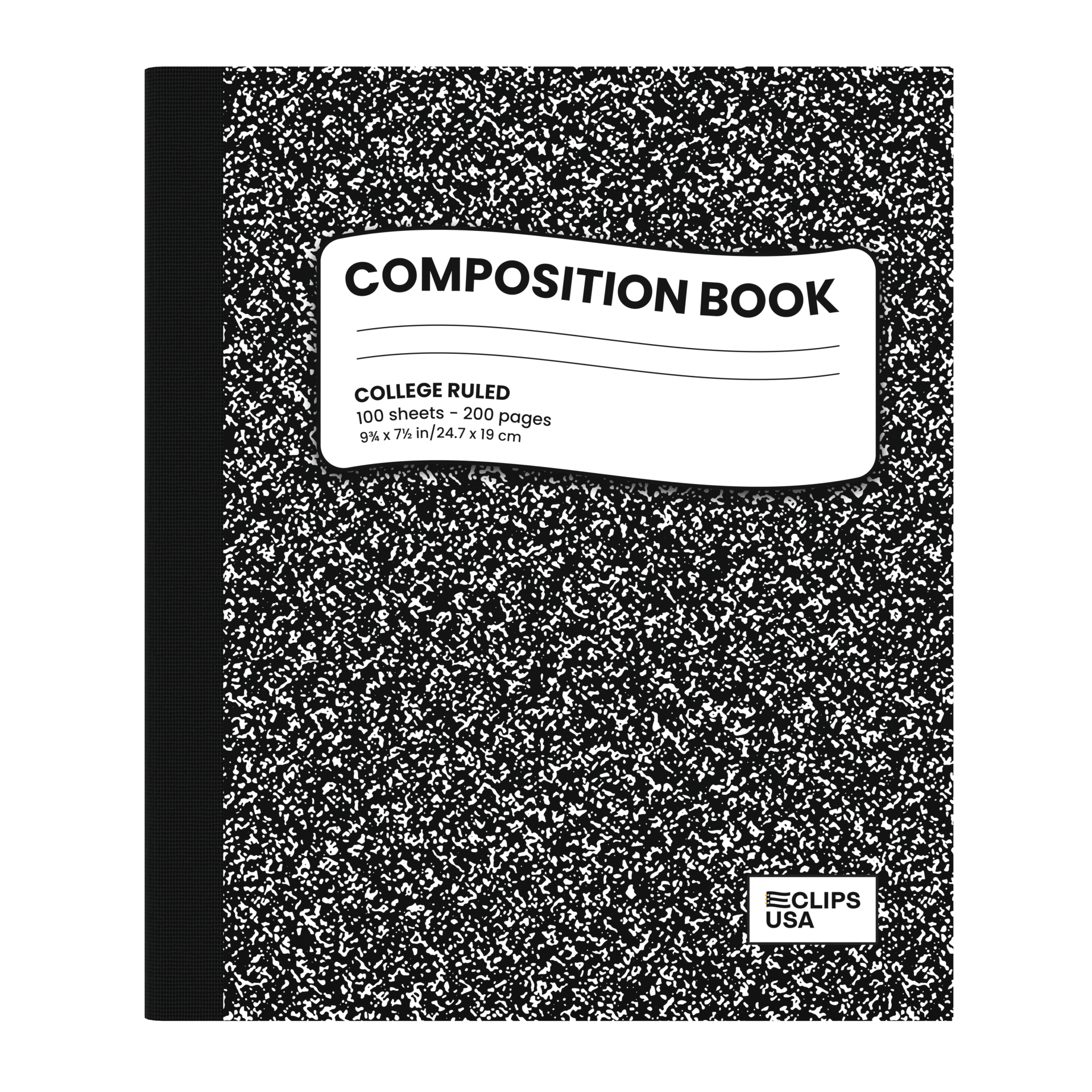 7.5 x 9.8" College-Ruled Black Marble Composition Notebook – E-Clips USA
