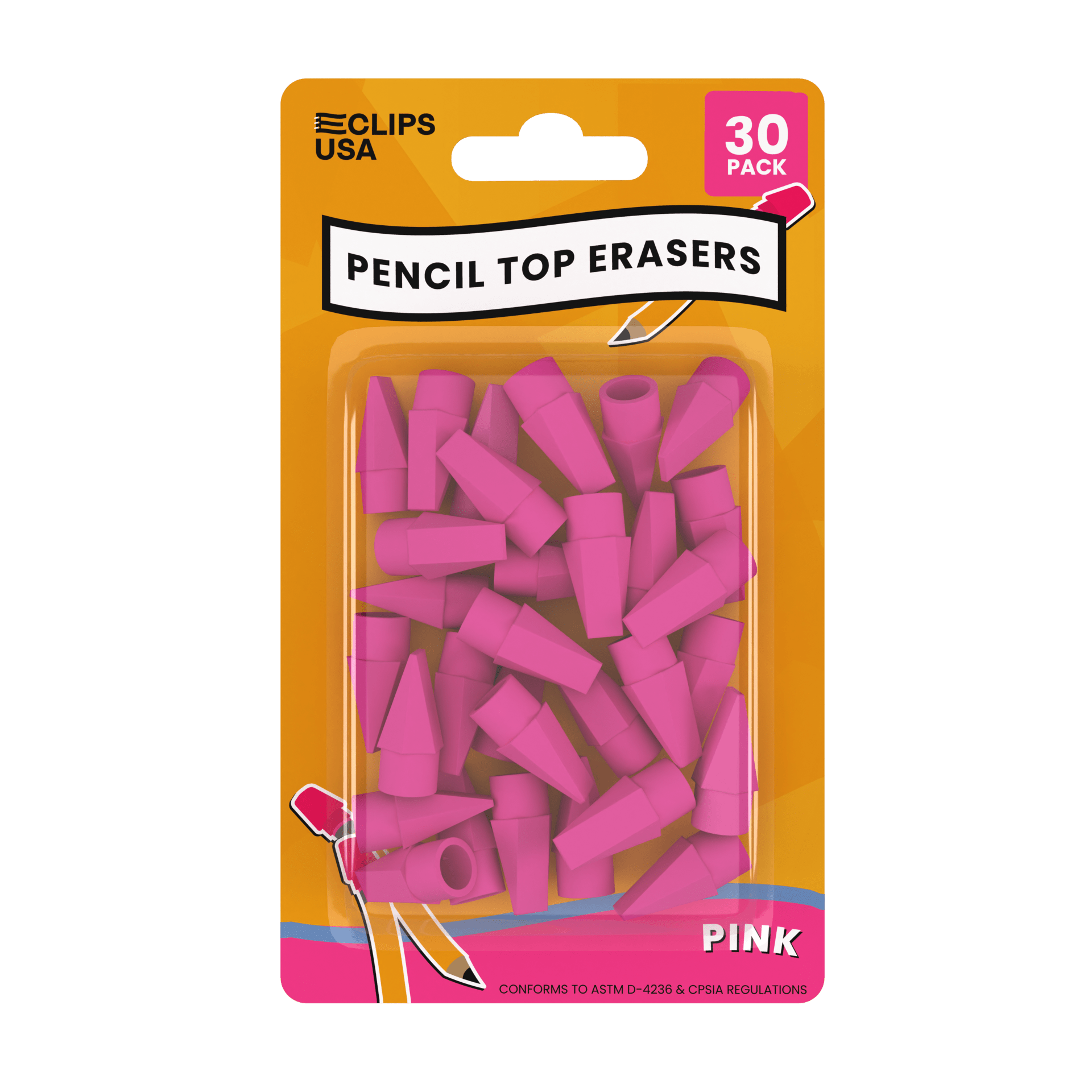 1440 Count: E-Clips USA Pink Pencil Top Erasers