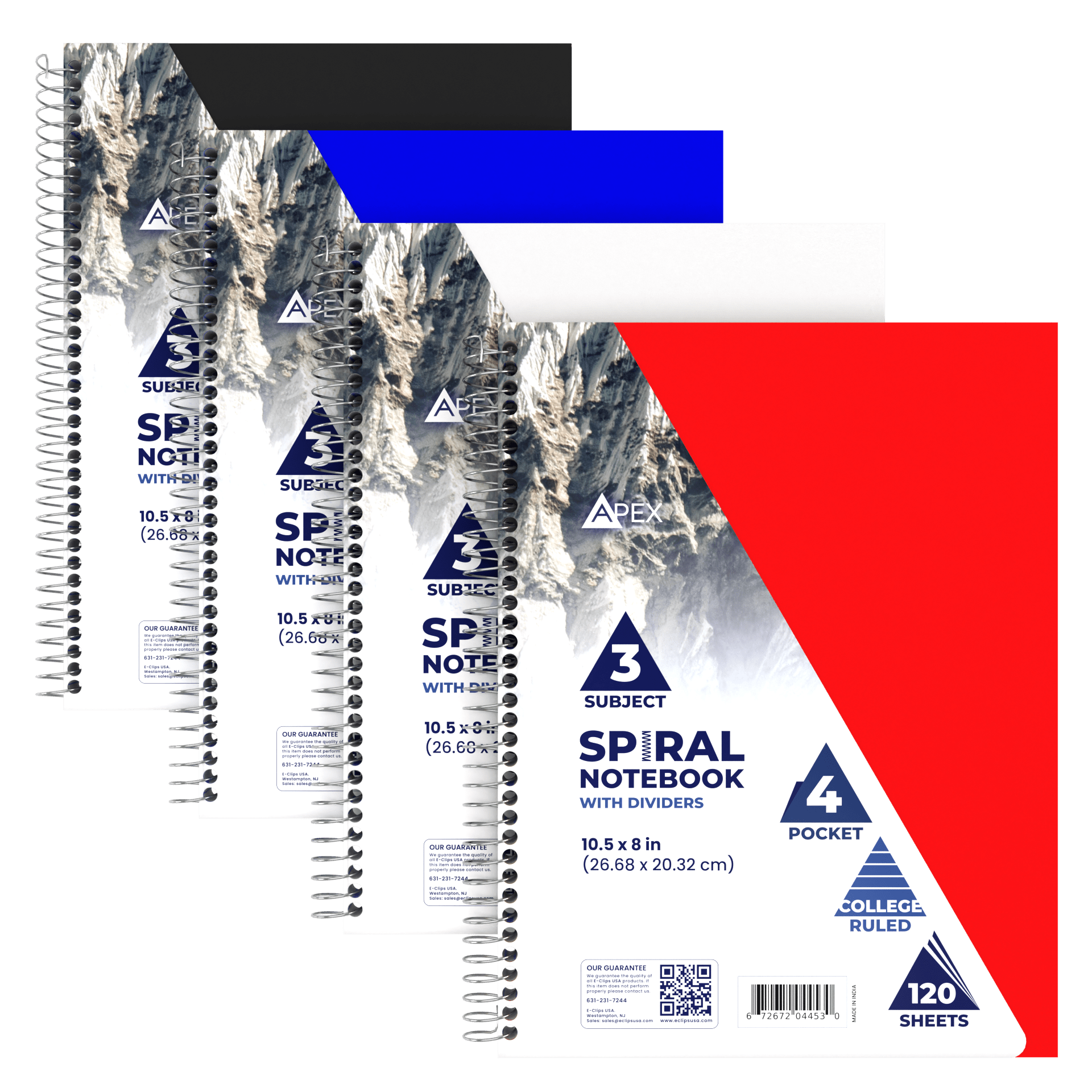 APEX 3-Subject 9x11 Spiral College-Ruled Notebook – E-Clips USA