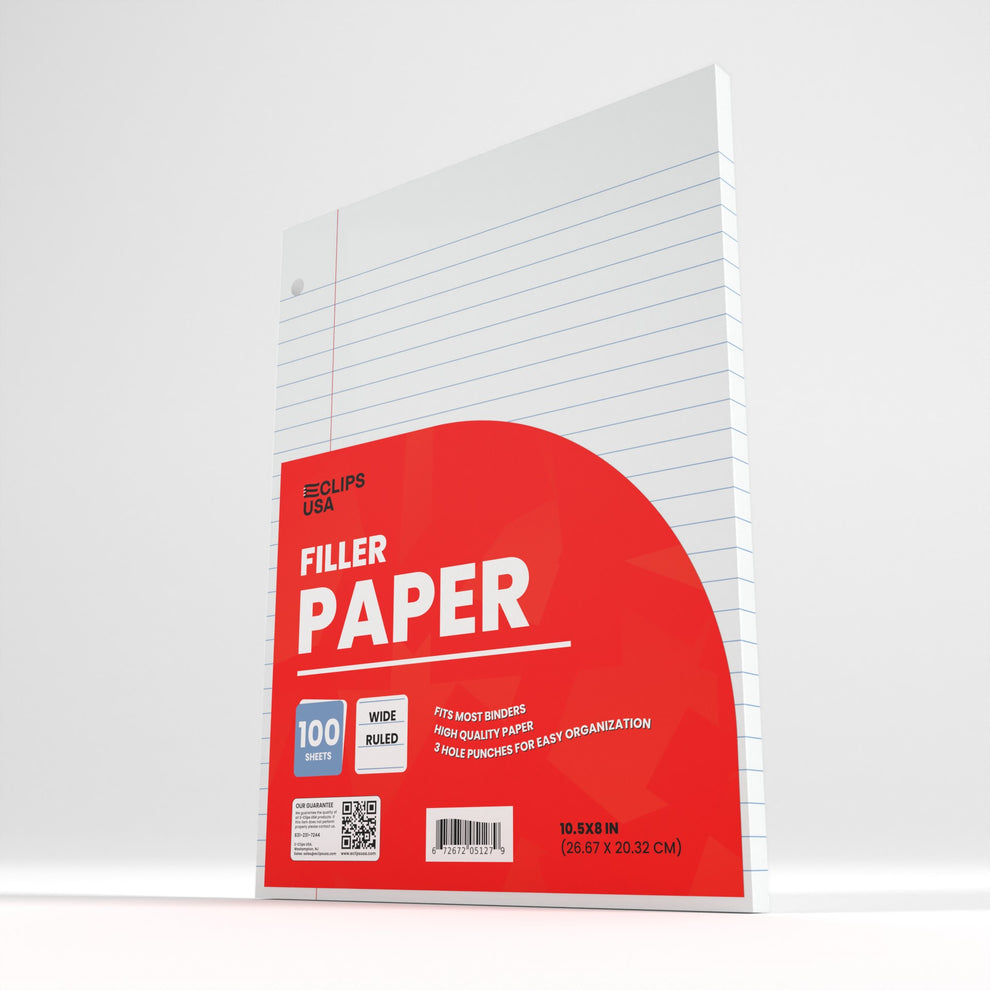 Wide-Ruled Filler Paper | 100 White Loose-Leaf Sheets – E-Clips USA
