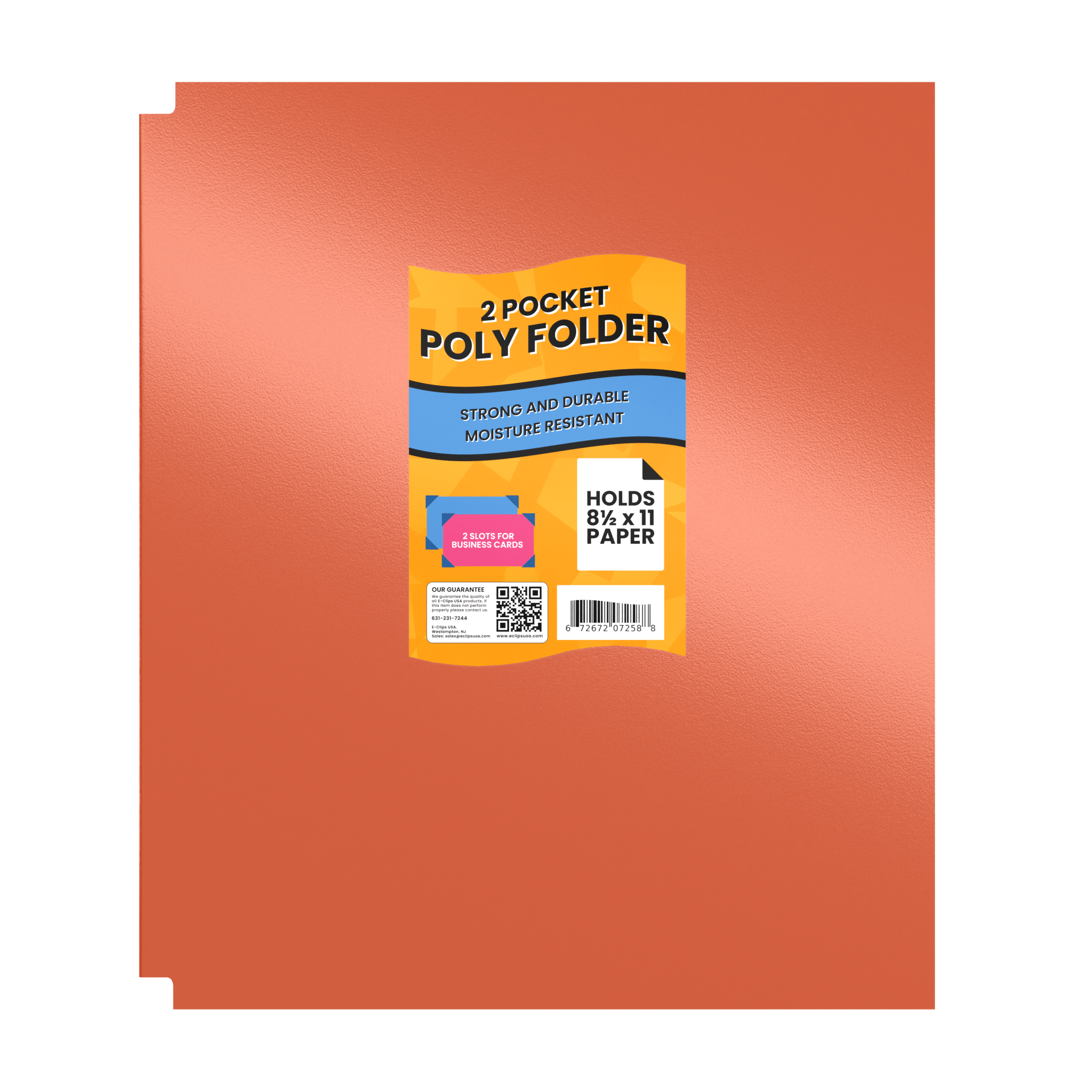 48 Units: E-Clips USA Orange Poly Pocket Folder