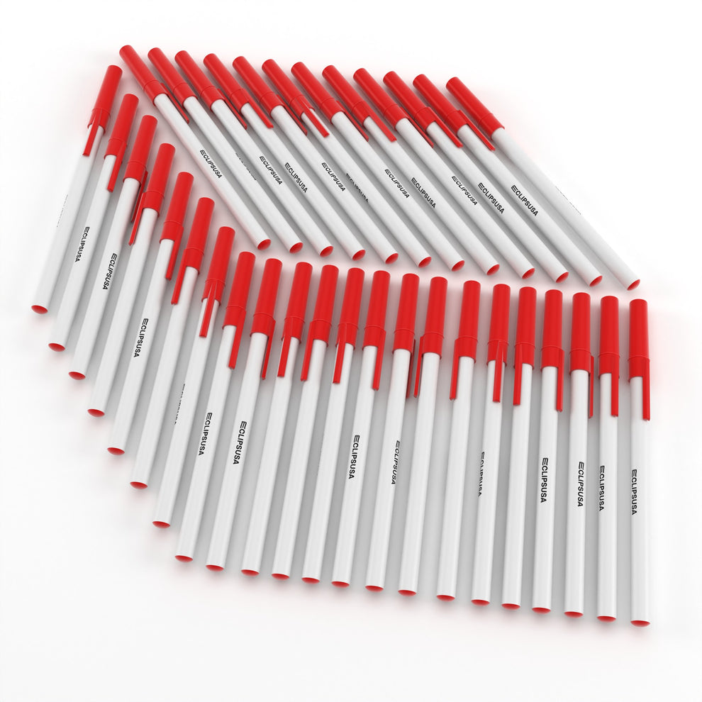 Ballpoint Stick Pens | Red Ink, Removable Cap – E-Clips USA