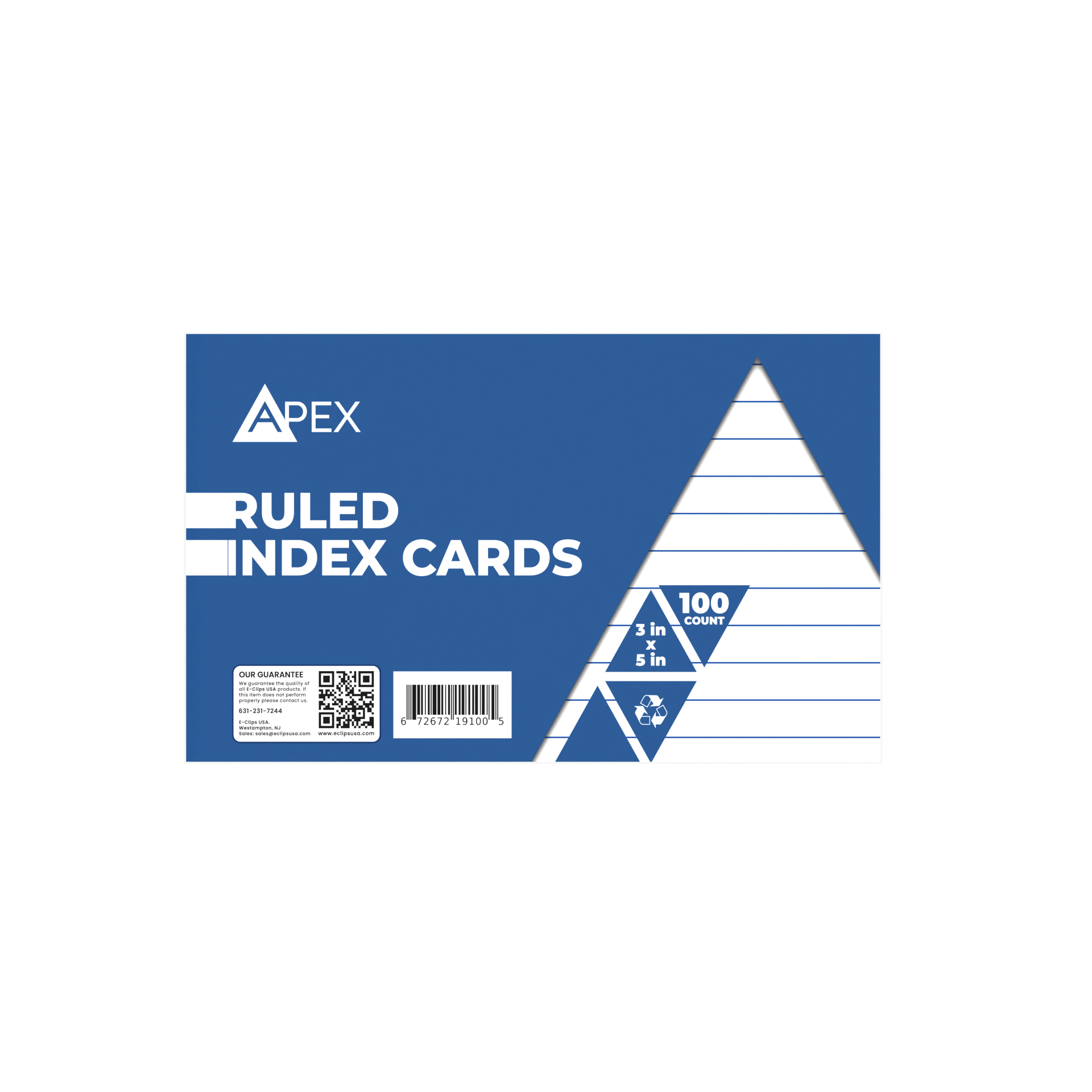 7200 Count: E-Clips USA APEX White Ruled Index Cards