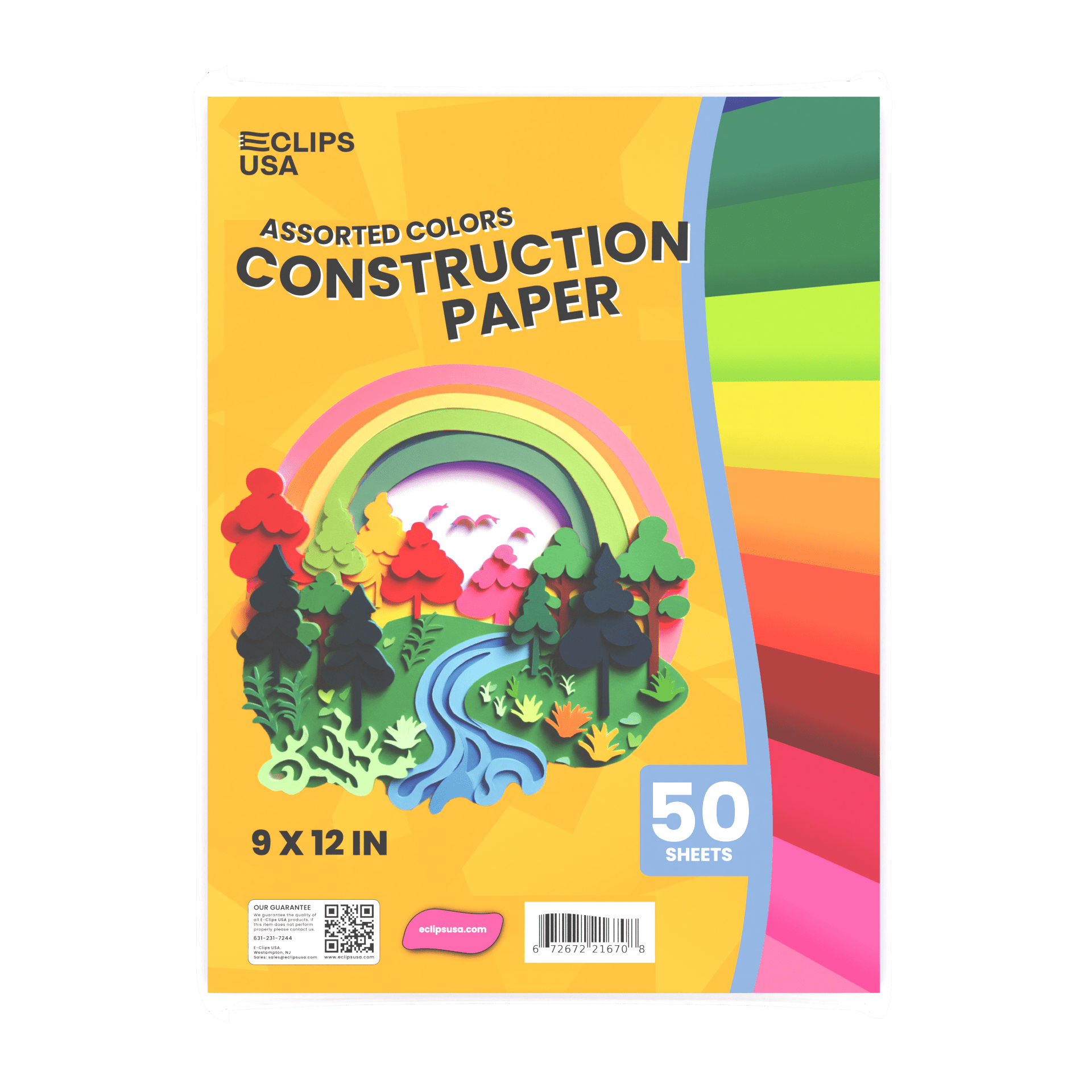 9x12" Construction Paper - 50 Sheets, Assorted Colors – E-Clips USA