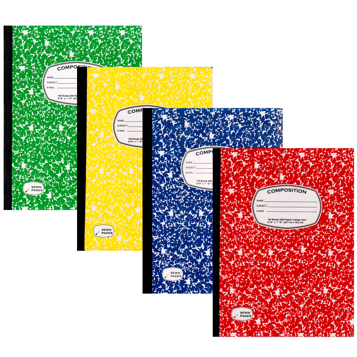 Assortment of Marble Composition Notebook in Green, Yellow, Blue, Red ...