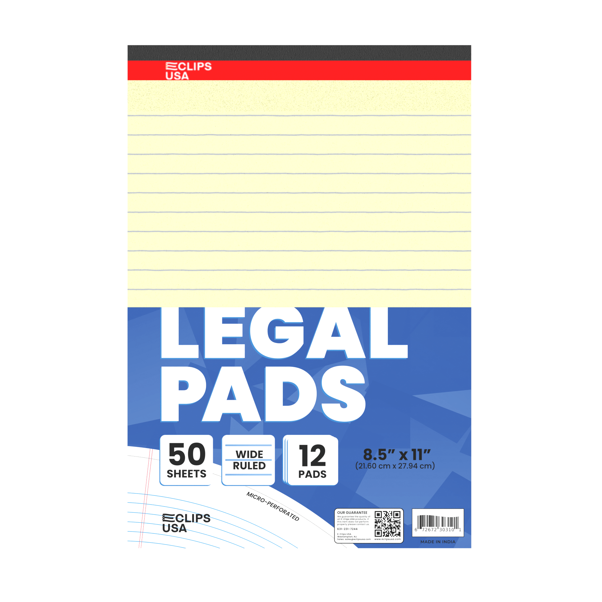 Wide-Ruled Legal Pad: 8.5 x 11, (Canary), 50 Micro-Perforated Sheets ...