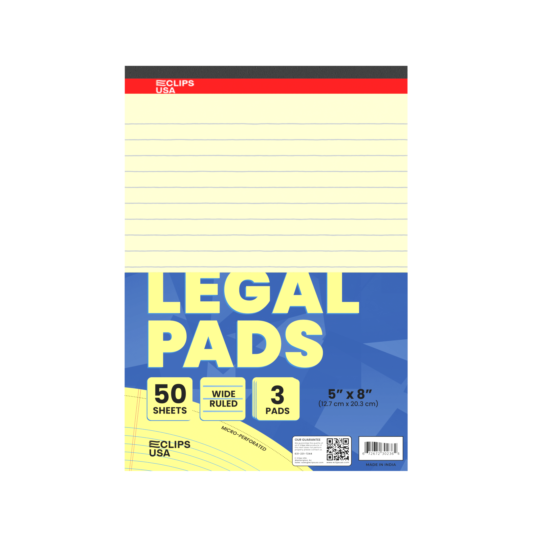5 x 8 Inches Ruled Legal Pad - Canary Micro-Perforated Sheets – E-Clips USA