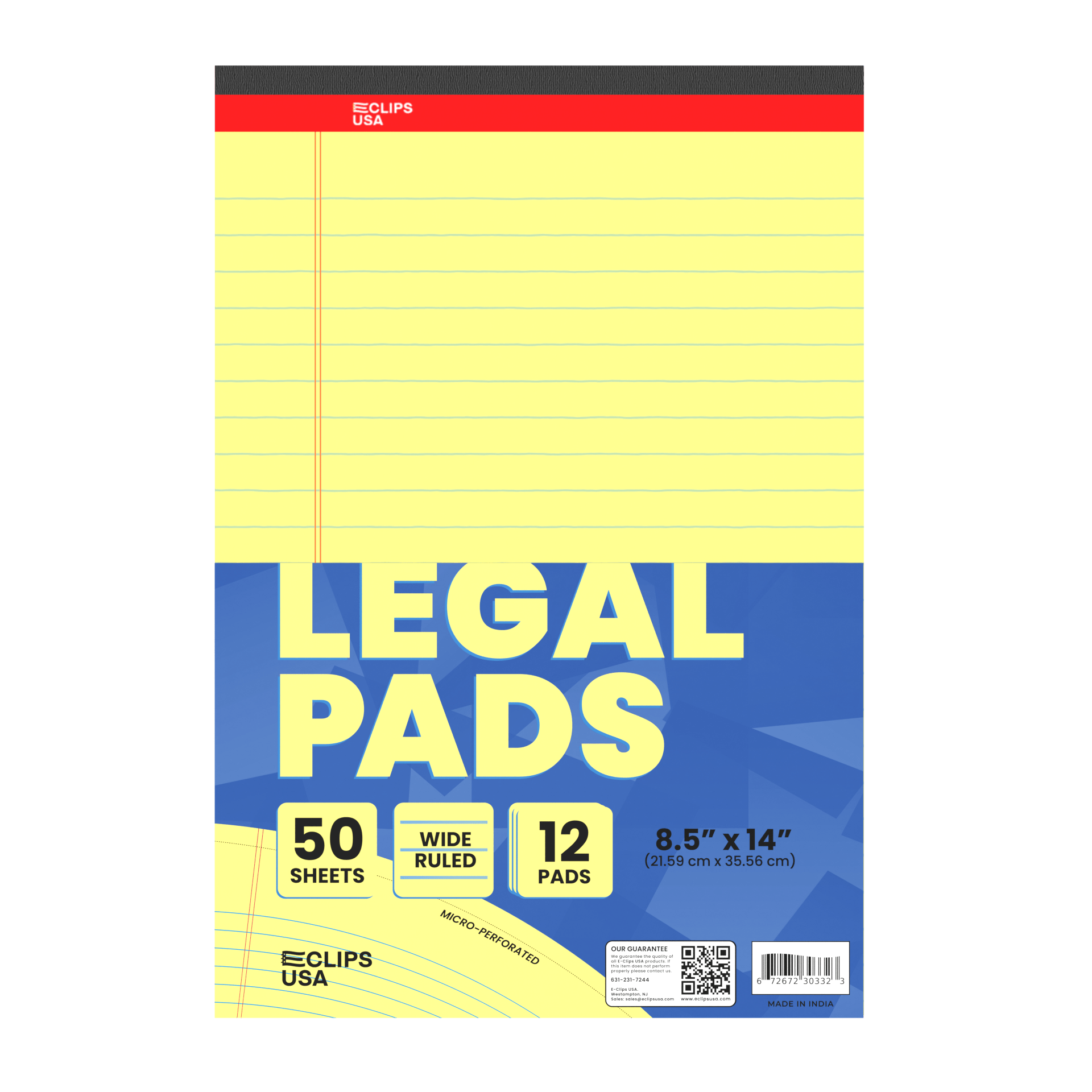 Ruled Legal Pad - 8.5 x 14 Inches, 50 Canary Sheets – E-Clips USA
