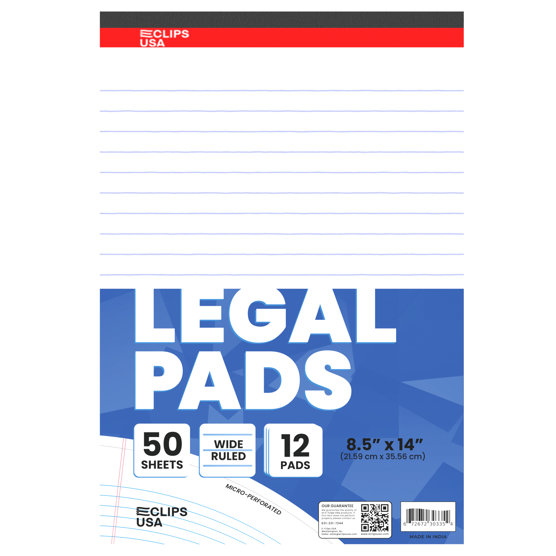 Ruled Legal Pad | 8.5 x 14 Inches White Sheets – E-Clips USA