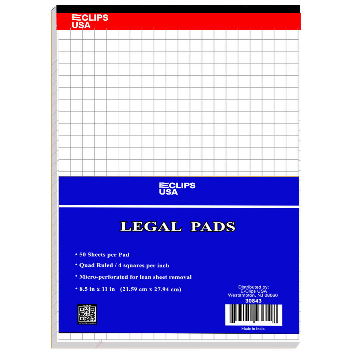 Graph Ruled Legal Pad with 50 Sheets, 8.5X11 Inches – E-Clips USA
