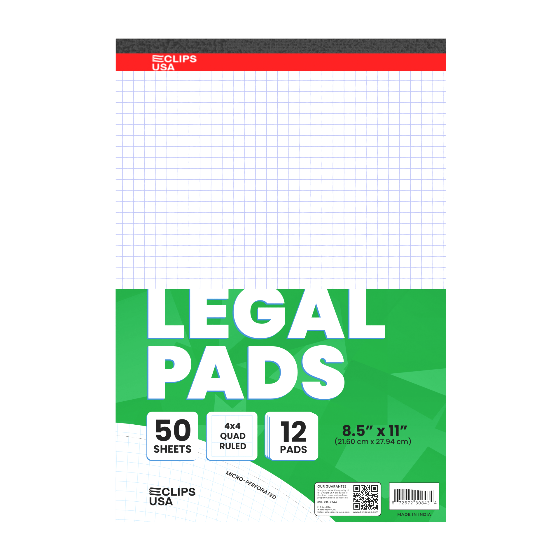 Graph-Ruled Legal Pad | 50 White Micro-Perforated Sheets – E-Clips USA