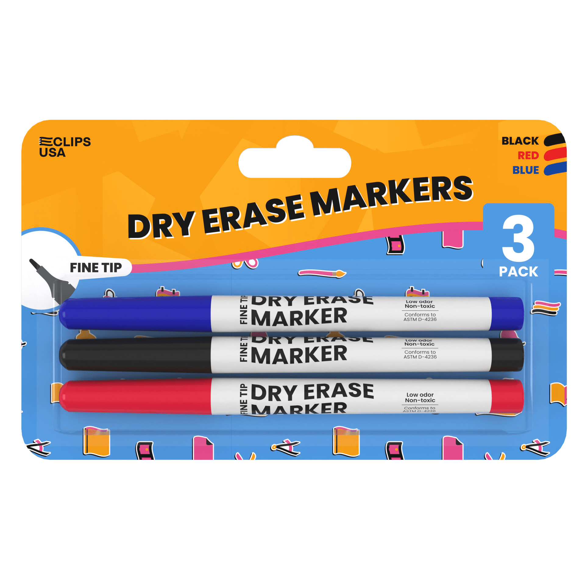 E-Clips USA Assorted Colors Fine Tip Dry Erase Markers
