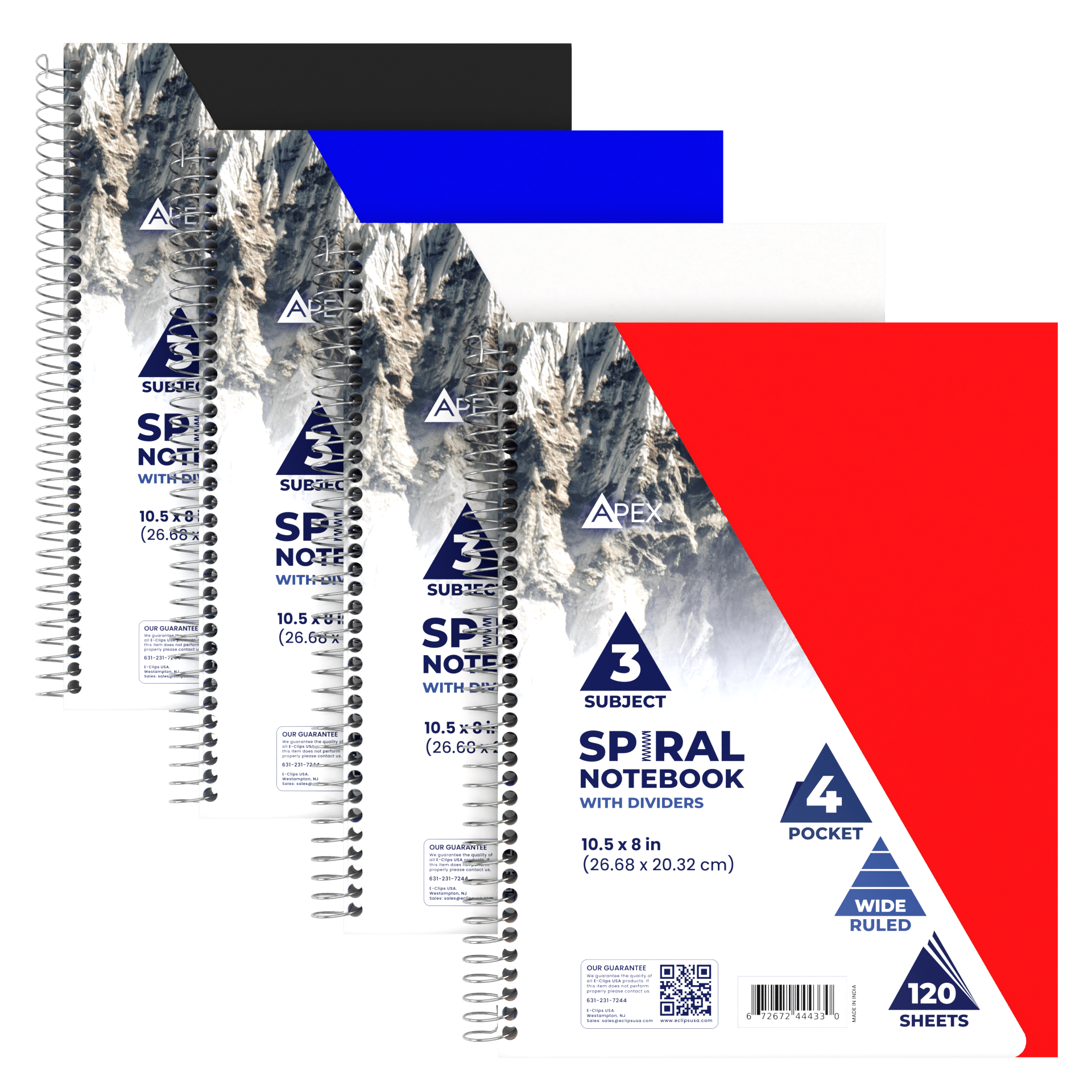 APEX 3-Subject Poly Cover Spiral Notebook | Assorted Colors – E-Clips USA