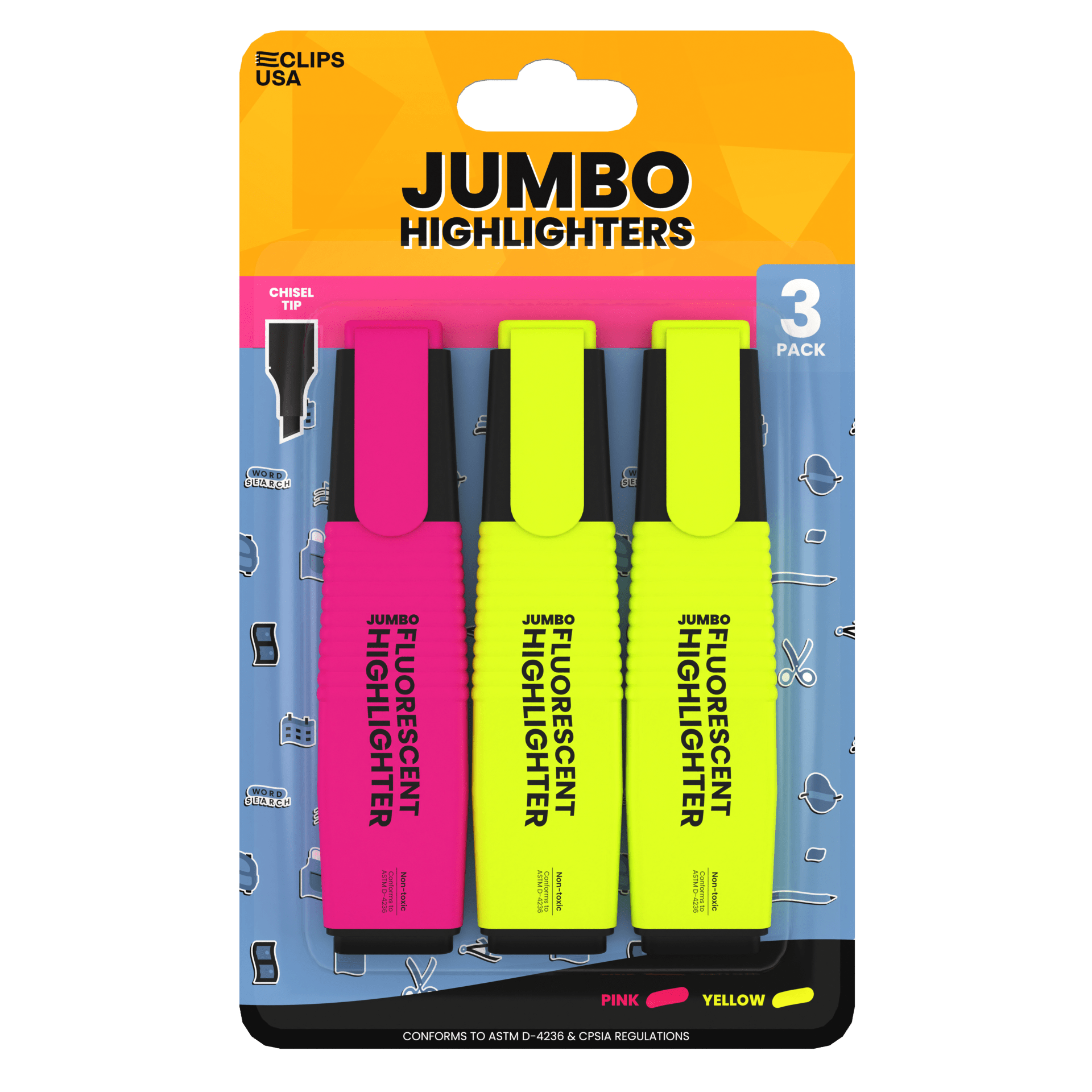144 Count: E-Clips USA Jumbo Fluorescent Highlighter Pen