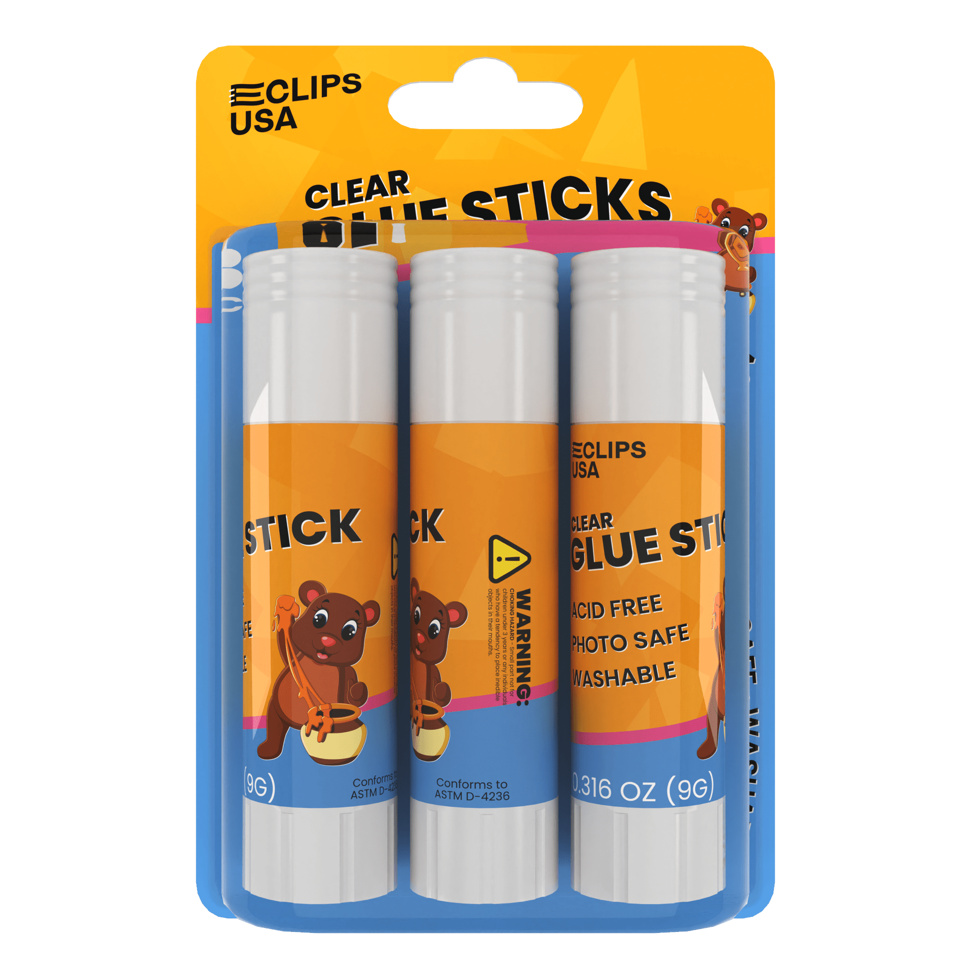 144 Count: E-Clips USA Clear Glue Sticks