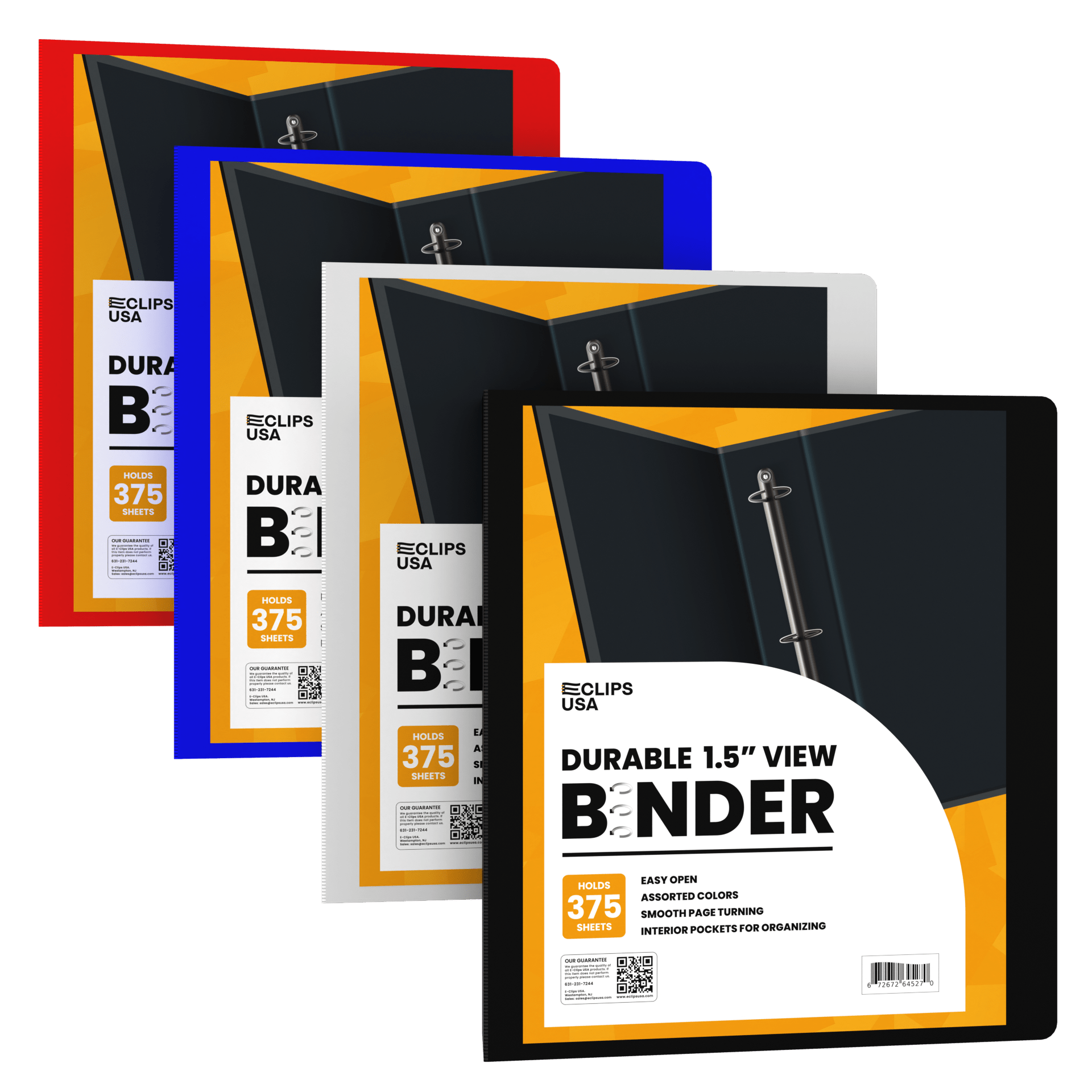 24 Units: E-Clips USA Durable View 1.5 Inch Binder
