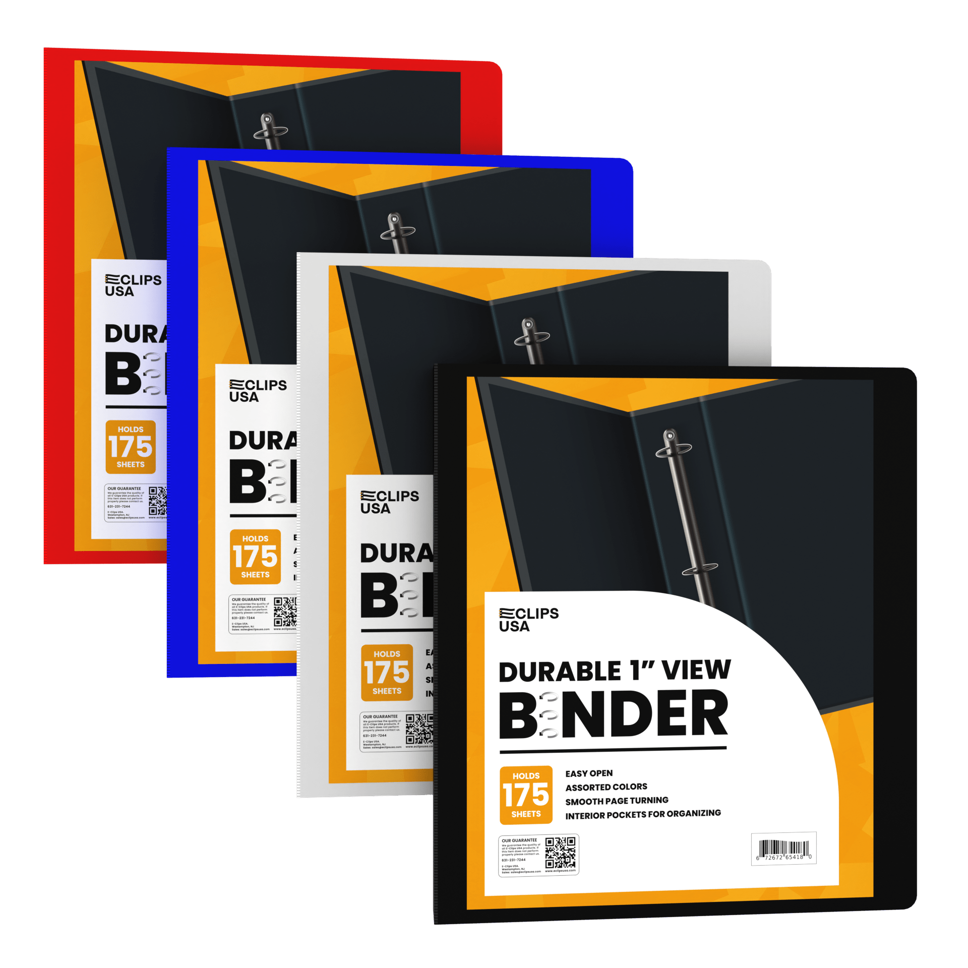 24 Units: E-Clips USA Durable View 1 Inch Binder