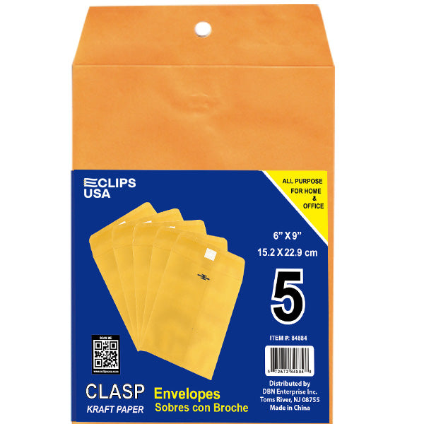 240 Count: E-Clips USA Kraft Clasp Envelopes
