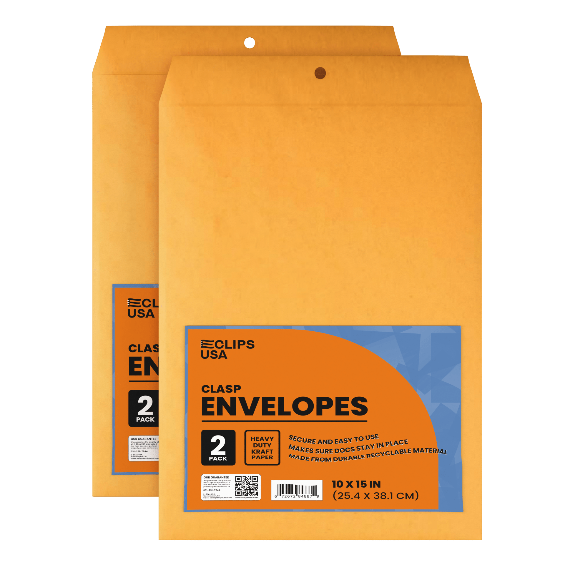 E-Clips USA 2-Count Kraft Clasp Envelopes - 10 x 15 Inches