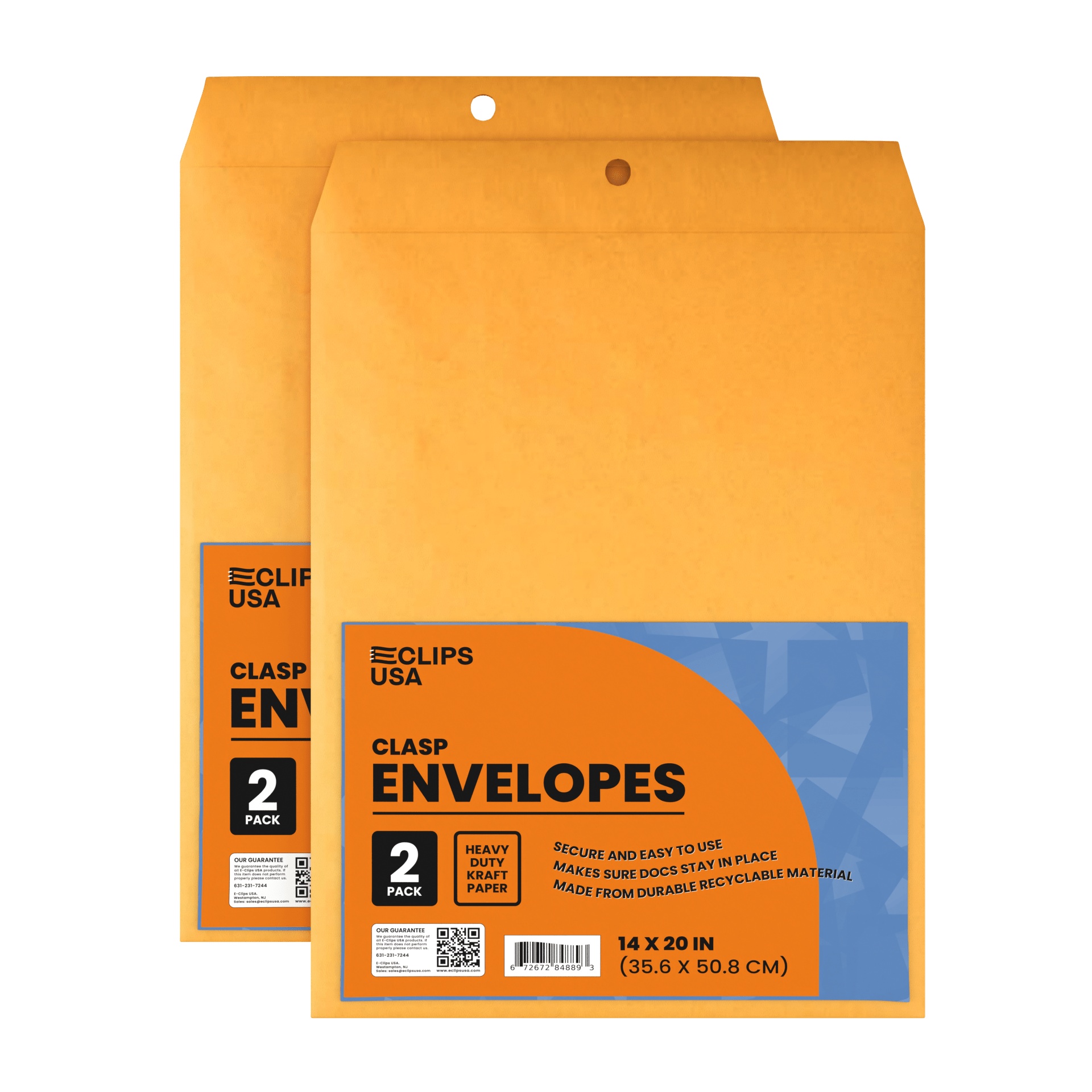 E-Clips USA 2 Count Kraft Clasp Envelopes - 14 x 20 Inches