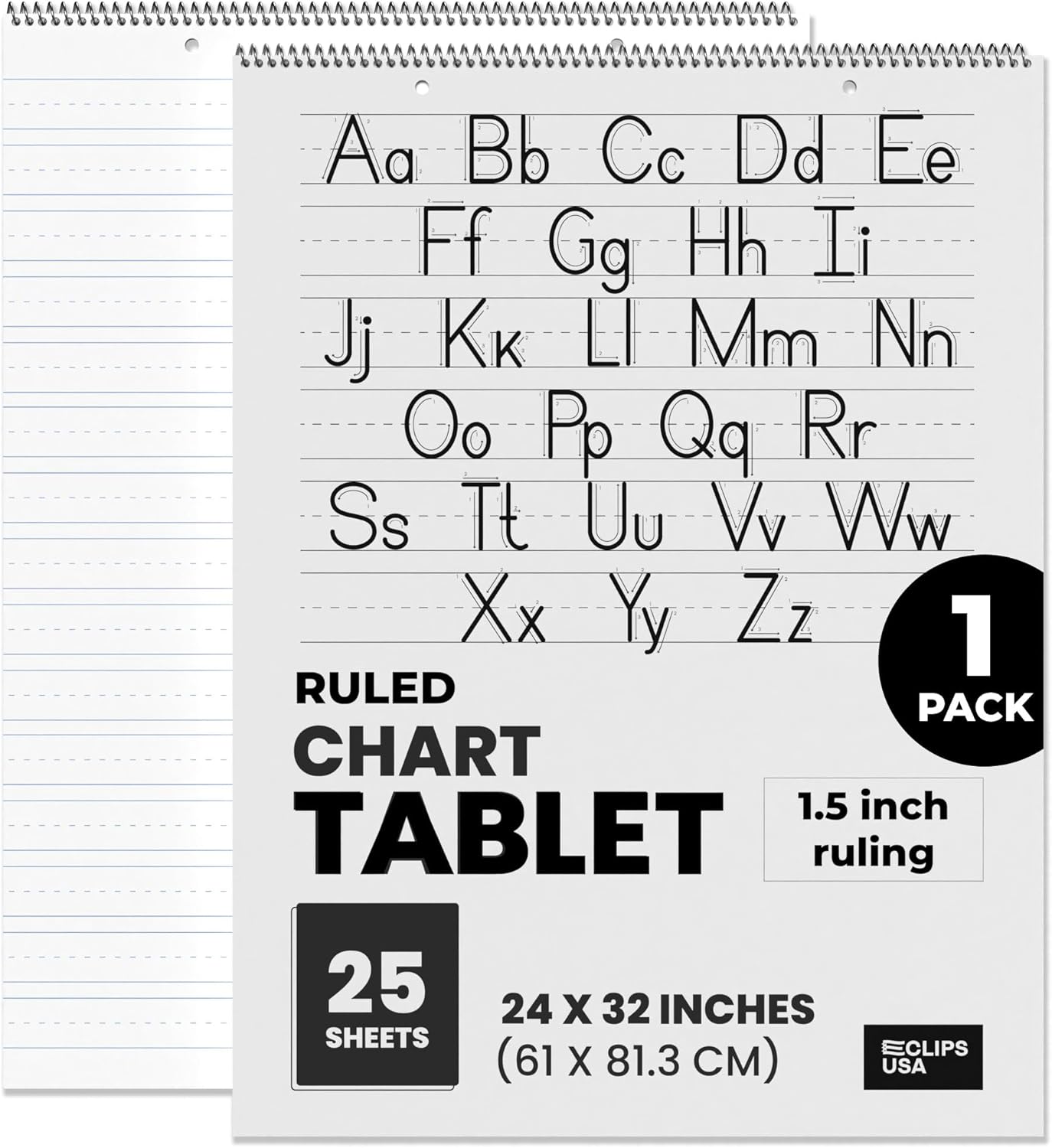 300 Count: E-Clips USA White Ruled Chart Tablet