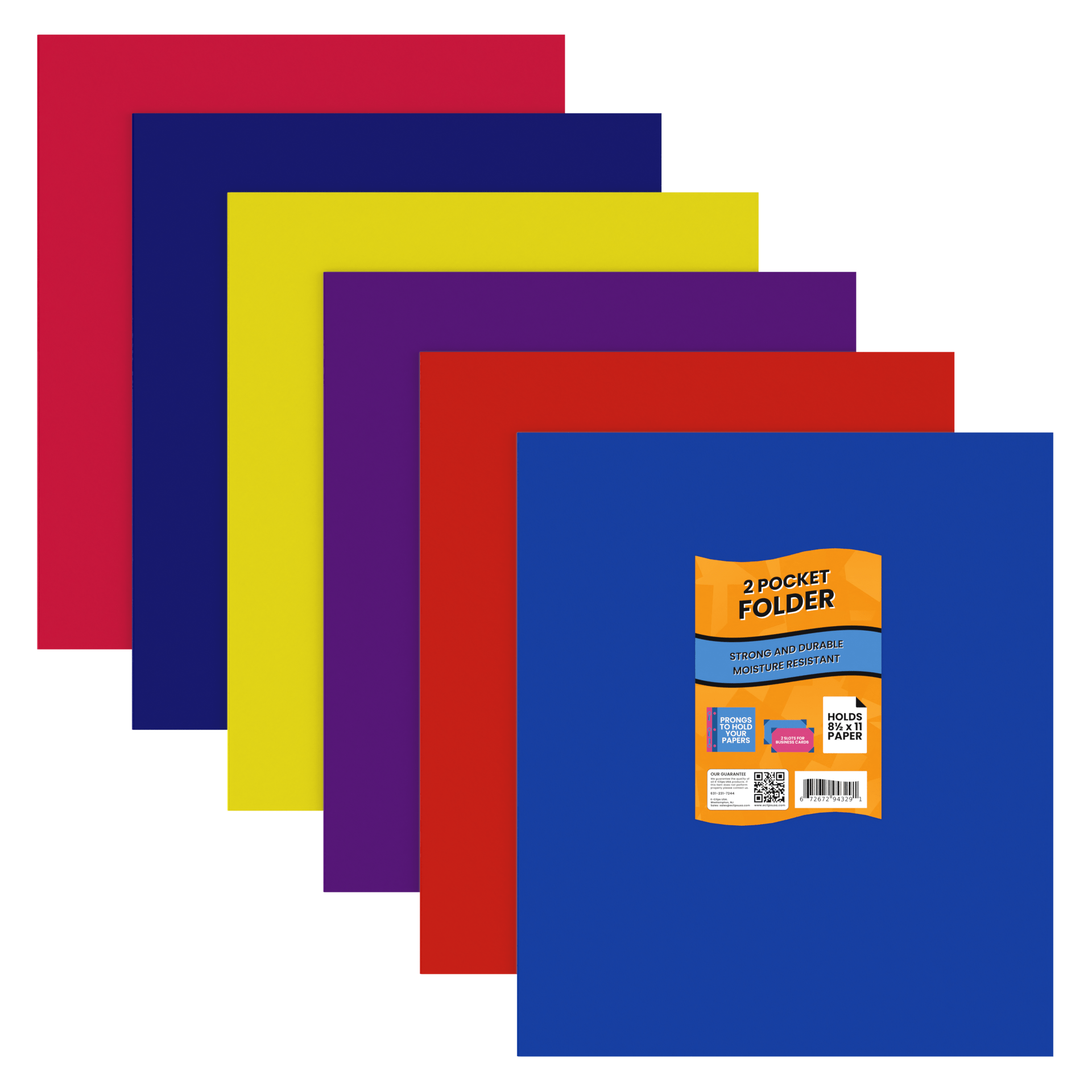 100 Units: E-Clips USA Paper Pocket Folders With Fastener