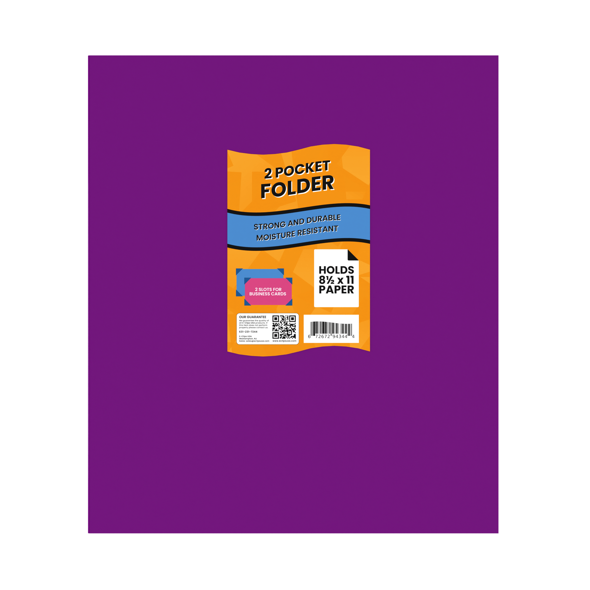 100 Units: E-Clips USA Purple Paper Pocket Folders