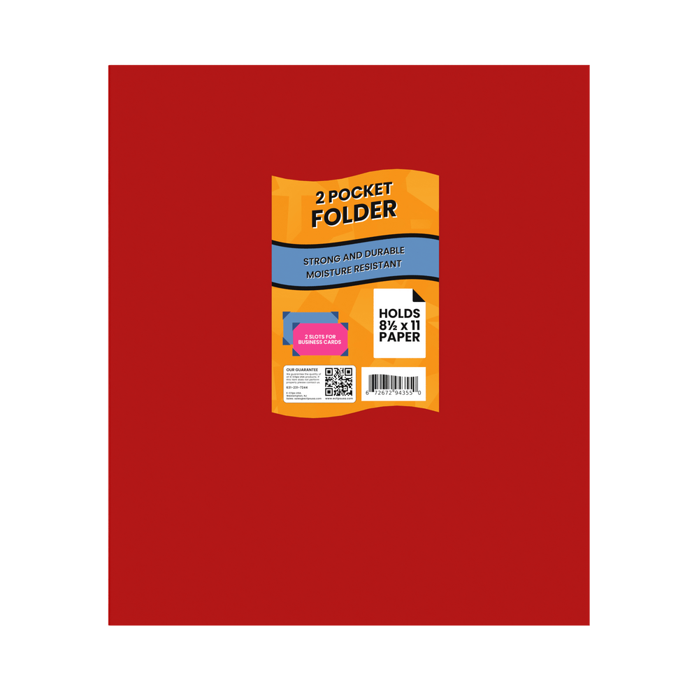 100 Units: E-Clips USA Red Paper Pocket Folders