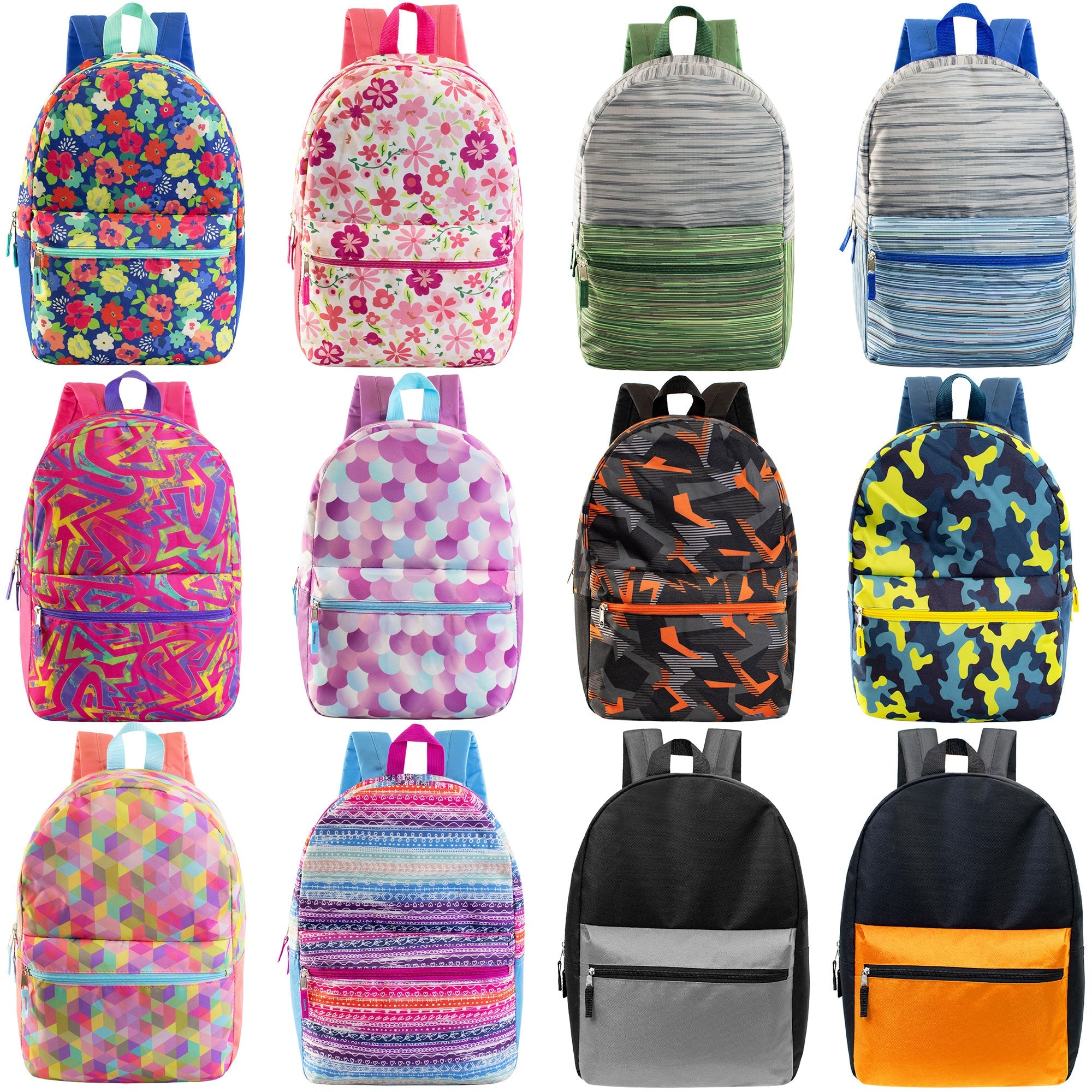 Bulk 17" Printed Backpacks for School - Case of 24 – E-Clips USA